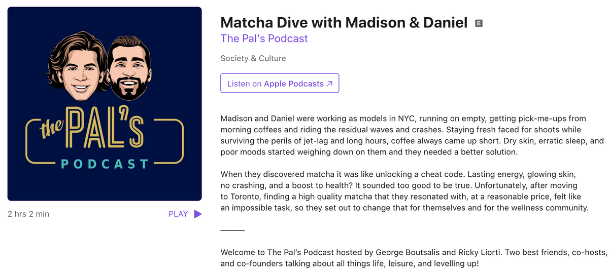 Matcha Dive with Madison and Daniel on The Pal's Podcast | Matcha Dive